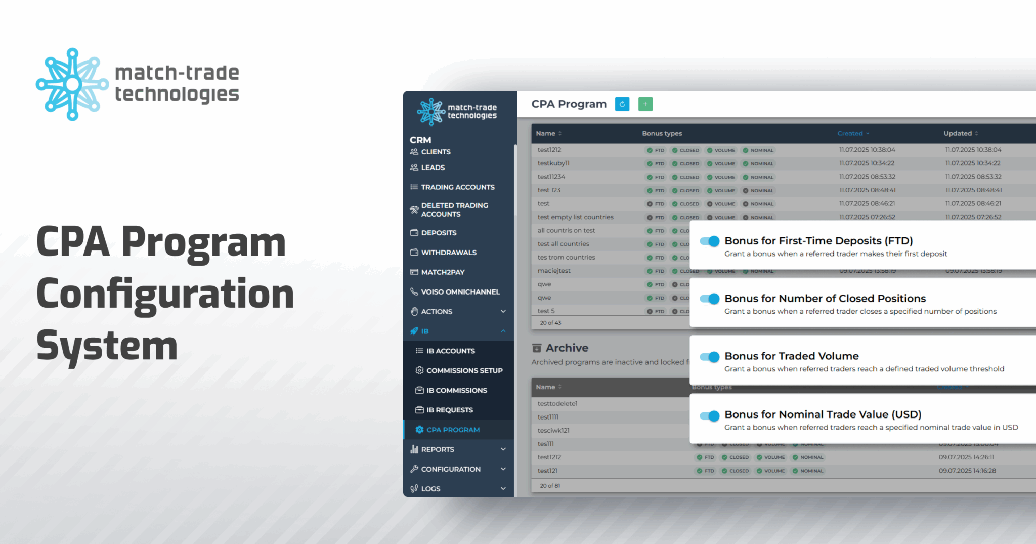 Match-Trade Temmuz Sürümü: CPA Program Yapılandırma Sistemi